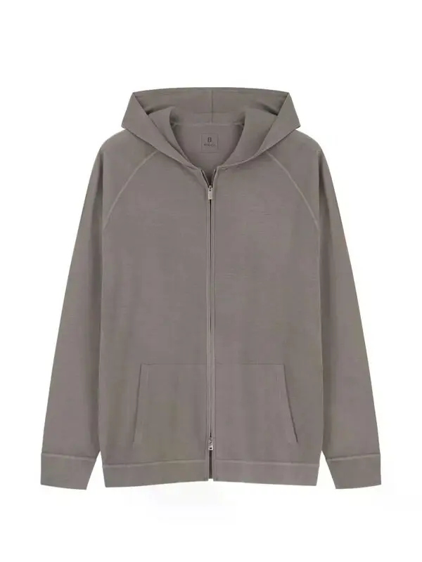 Boggi Milano Knitted Sweatshirt Full-zip Hoodie In Superfine Merino - Grey