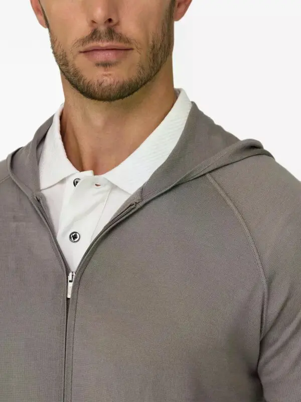 Boggi Milano Knitted Sweatshirt Full-zip Hoodie In Superfine Merino - Grey