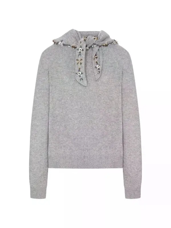 Prada Embroidered-scarf Cashmere Sweater - Grey