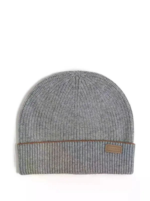 Canali Ribbed-knit Logo-patch Beanie Hat