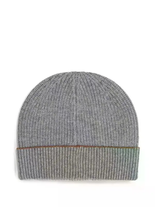 Canali Ribbed-knit Logo-patch Beanie Hat