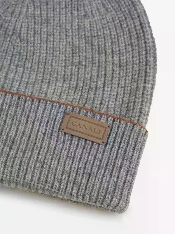 Canali Ribbed-knit Logo-patch Beanie Hat