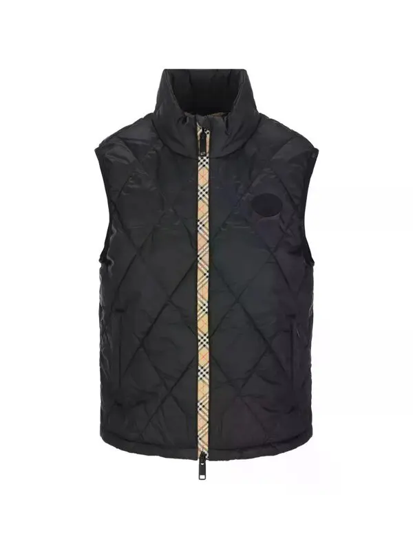 Burberry Diamond-quilted Check-trim Gilet - Black