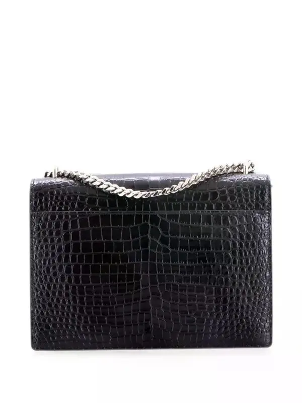 Saint Laurent Sunset Crocodile Embossed Leather Medium Crossbody Bag - Black