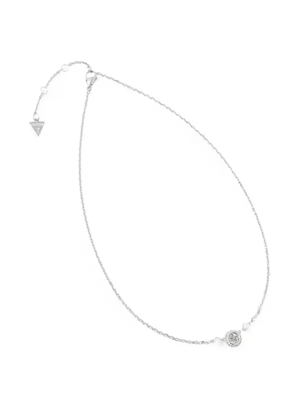 Guess Tiny Pearly Logo-plaque Faux-pearl Necklace - Silver