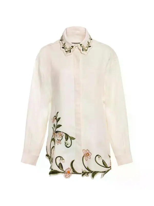 Agua Bendita Cecilia Valle Floral-embroidered Shirt - Neutrals
