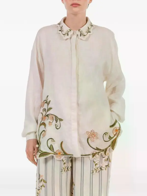Agua Bendita Cecilia Valle Floral-embroidered Shirt