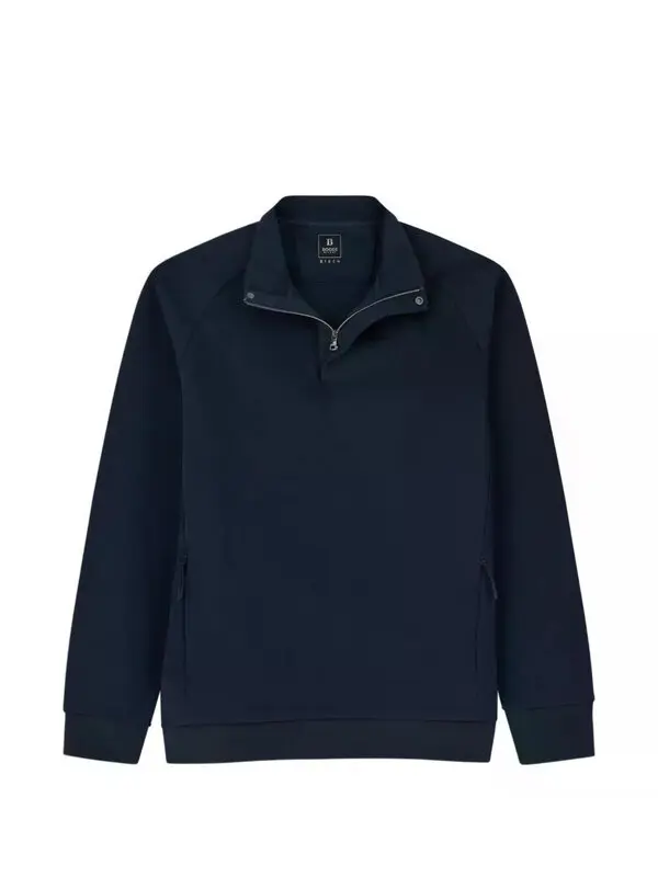 Boggi Milano Quarter-zip Sweatshirt In Cotton-blend Scuba B Tech - Blue