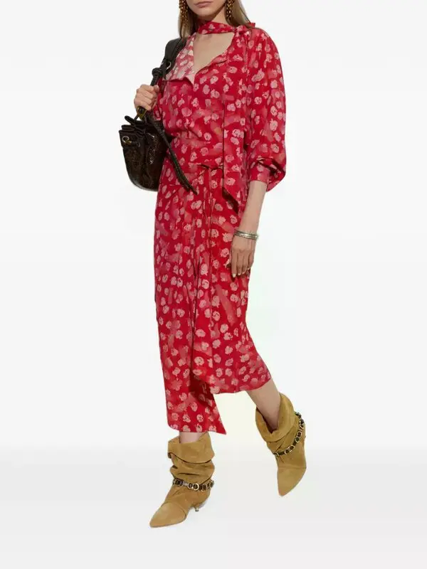 Isabel Marant Étoile Floral Print Tie Neck Long Sleeve Blouse - Red