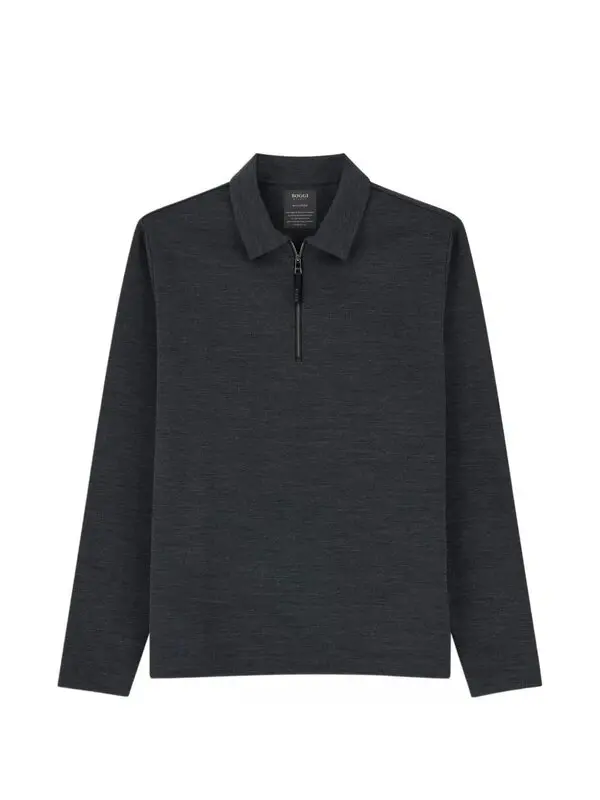Boggi Milano Quarter-zip Sweatshirt In Wooltech Wool Blend Diagonal - Grey