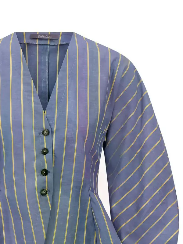 Lela Rose Striped Puff Sleeve Peplum Blouse
