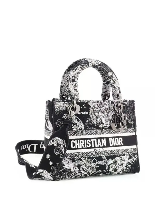Dior Lady D-lite Bag Embroidered Canvas Medium Satchel - Black