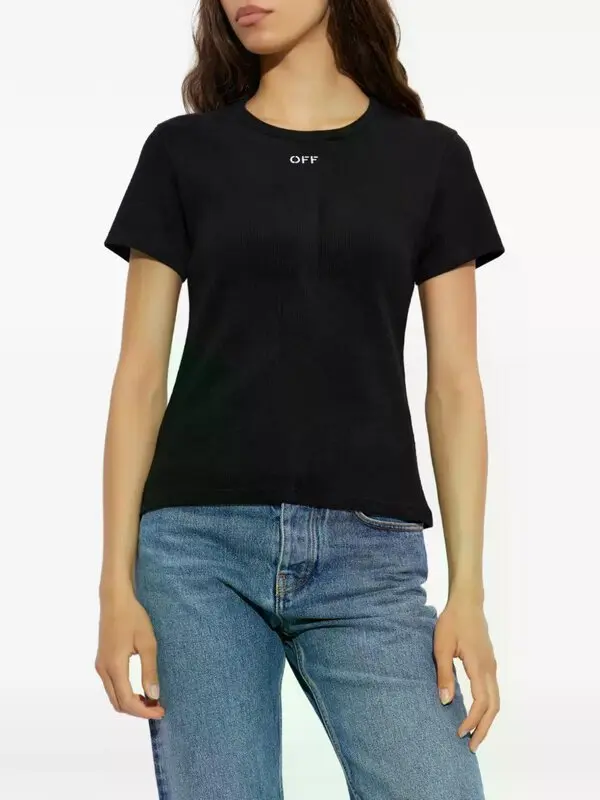 Off-White Ribbed-knit Logo-embroidered T-shirt - Black