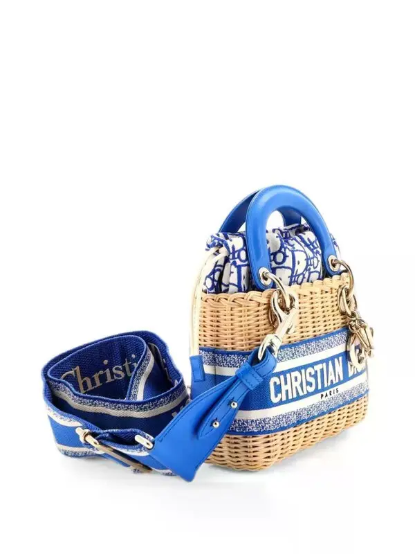 Dior Lady Bag Wicker And Oblique Canvas Mini Tote Bag - Blue