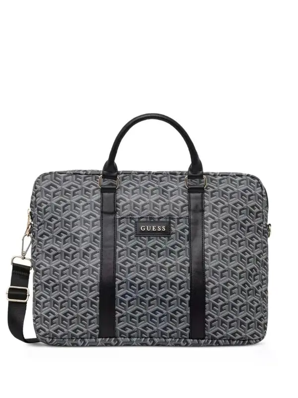 Guess Geometric-pattern Logo-patch Laptop Bag - Grey