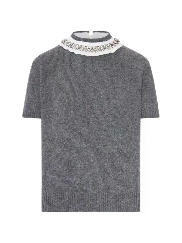 Prada Crystal-embellished Cashmere T-shirt - Grey