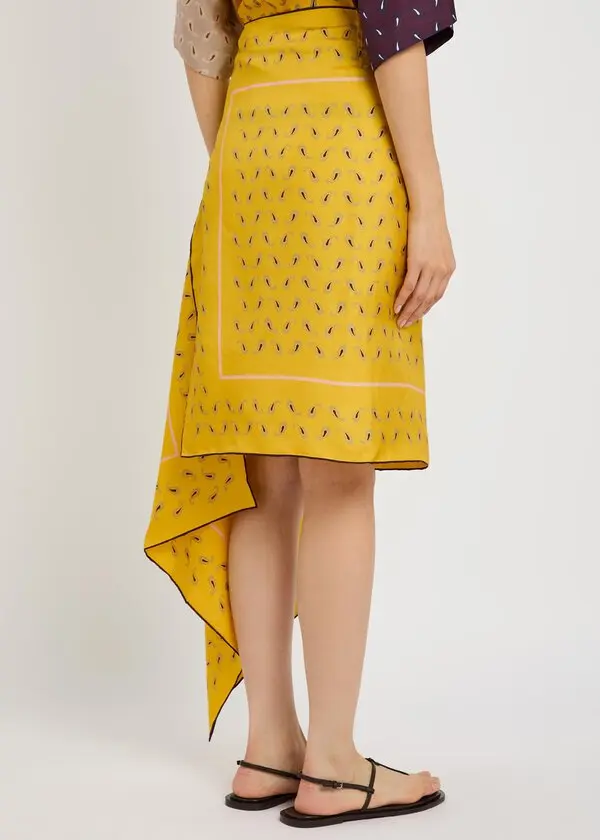 OTZIO Margot Printed Asymmetric Silk Midi Skirt