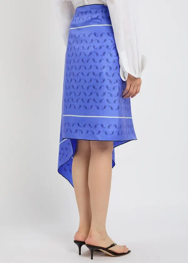 OTZIO Margot Printed Asymmetric Silk Midi Skirt