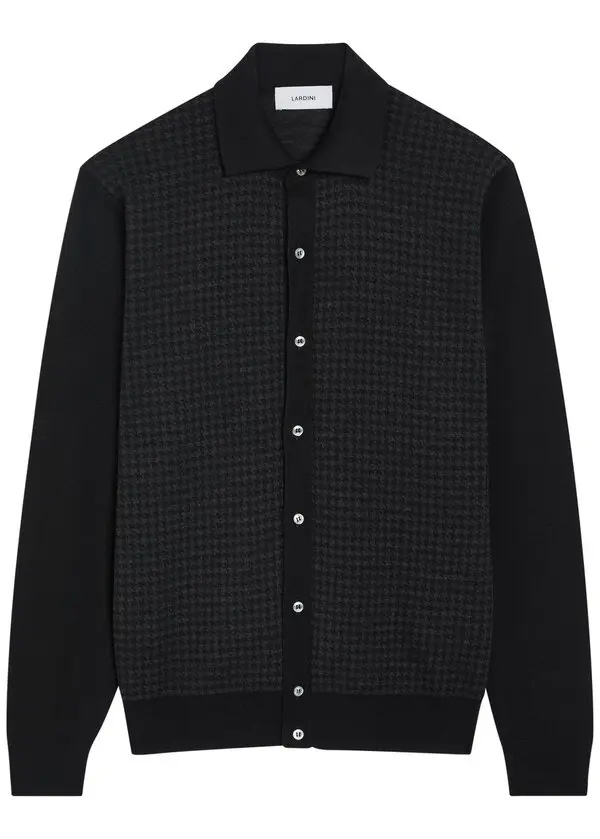 LARDINI Houndstooth Wool Cardigan