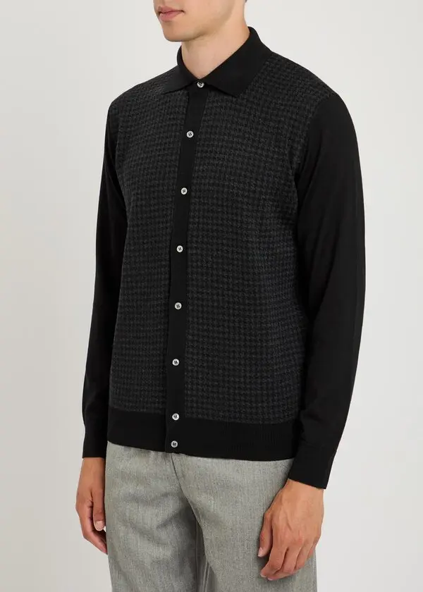 LARDINI Houndstooth Wool Cardigan