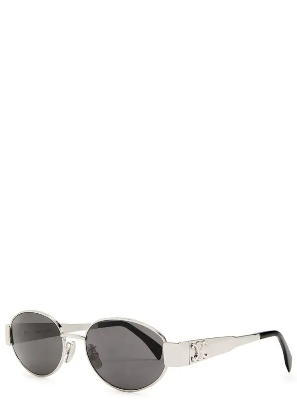 Celine Triomphe Round-frame Metal Sunglasses - Silver