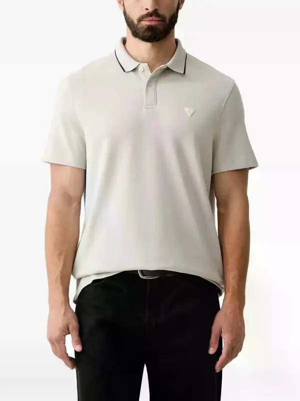 Guess Logo-patch Buttoned Polo Shirt - Neutrals