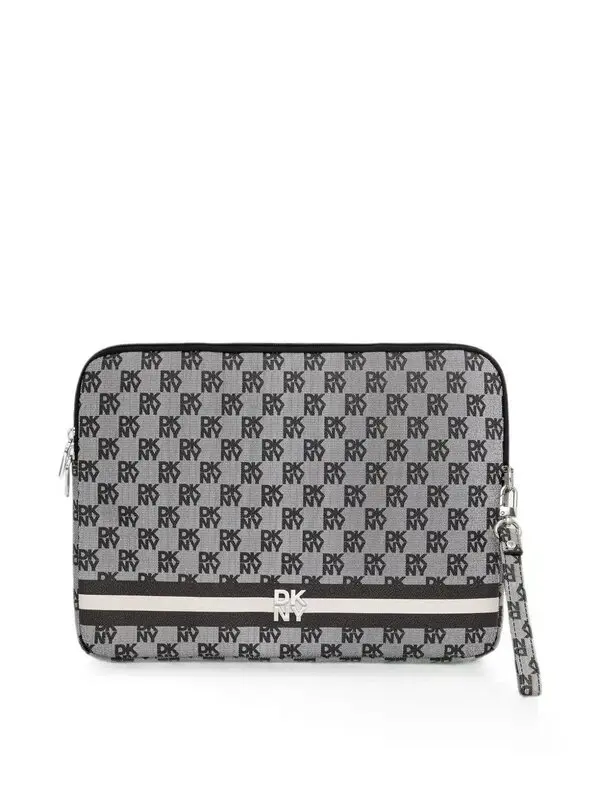Dkny Monogram-print Logo-plaque Laptop Bag - Grey