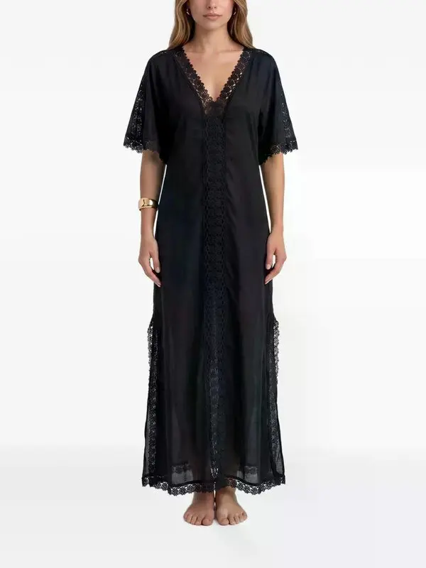 Charo Ruiz Ibiza Saena Lace-trim Maxi Tunic Dress - Black