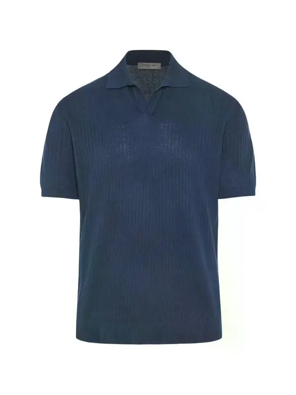 Corneliani Ribbed-knit Short-sleeve Polo Shirt - Blue