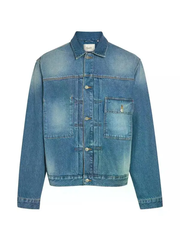 FORET Hazy Pleated Chest-pocket Denim Jacket - Blue