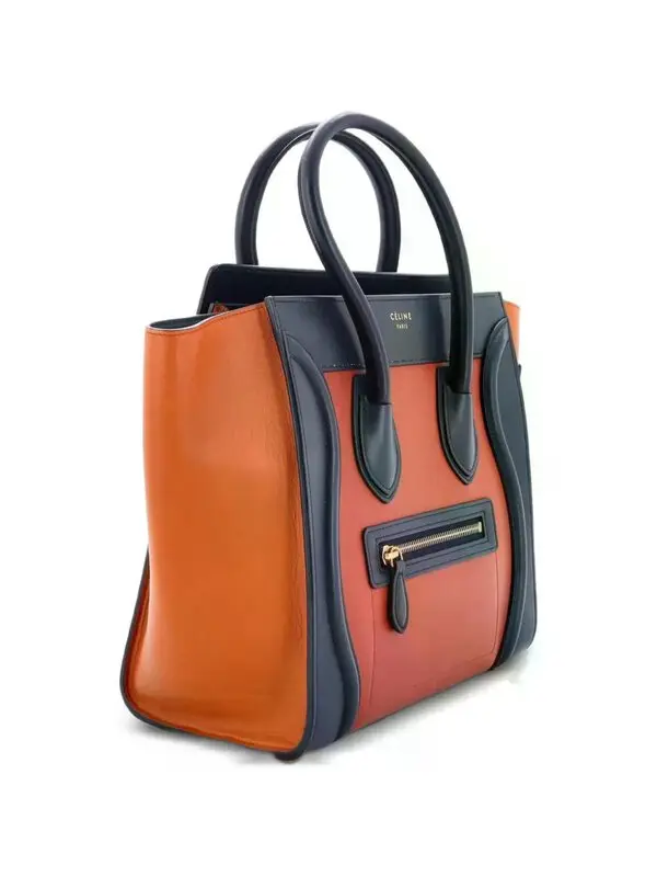 Celine Tricolor Luggage Bag Leather Micro Tote Bag - Orange