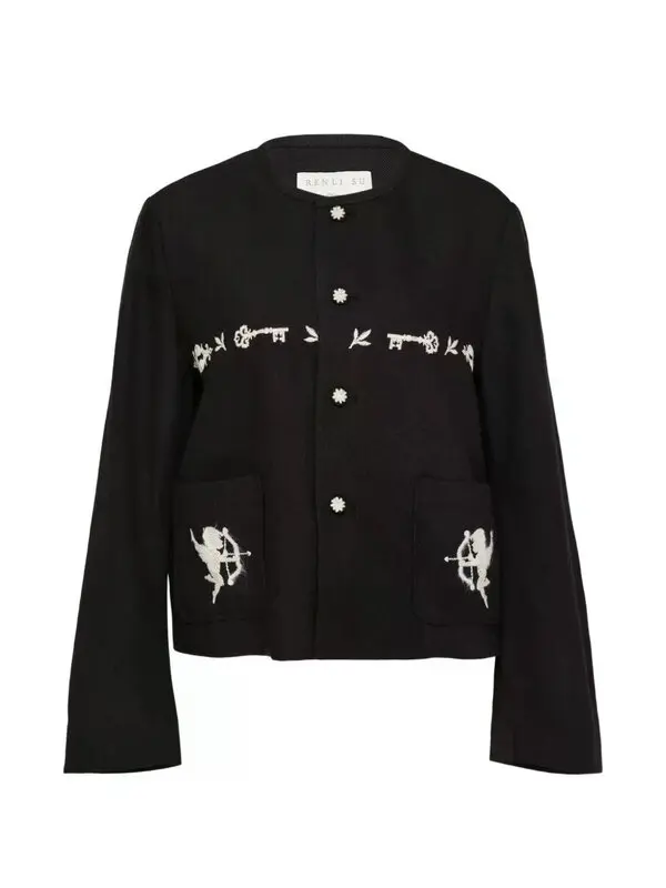 RENLI SU Embroidered Crew-neck Jacket - Black