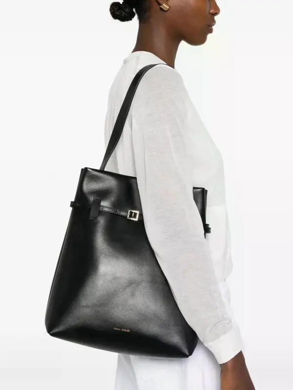 Manu Atelier Buckle Detail Leather Tote Bag - Black