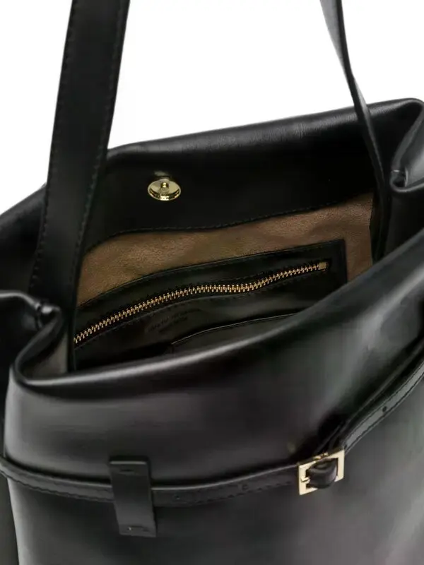 Manu Atelier Buckle Detail Leather Tote Bag - Black