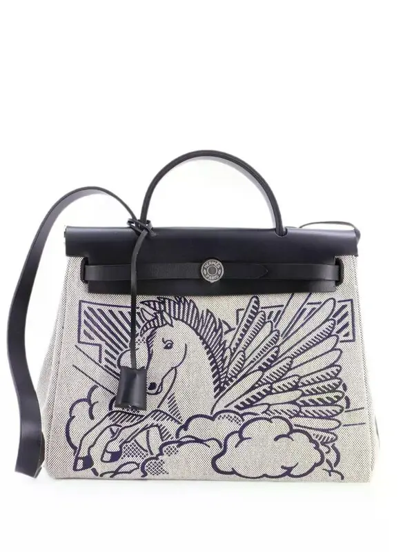 Hermès Herbag Zip Pegase Pop Toile And Leather 31 Shoulder Bag - Black