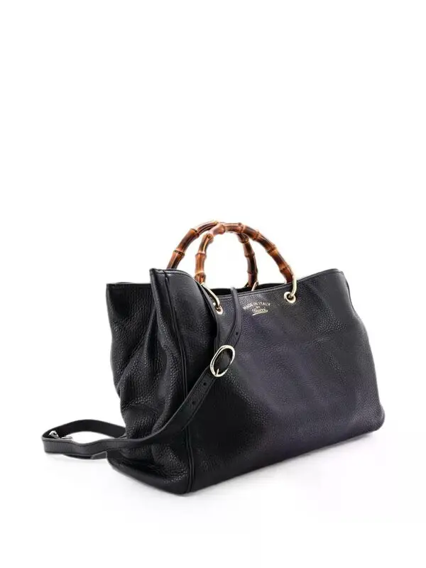 Gucci Bamboo Shopper Leather Large Tote Bag - Black