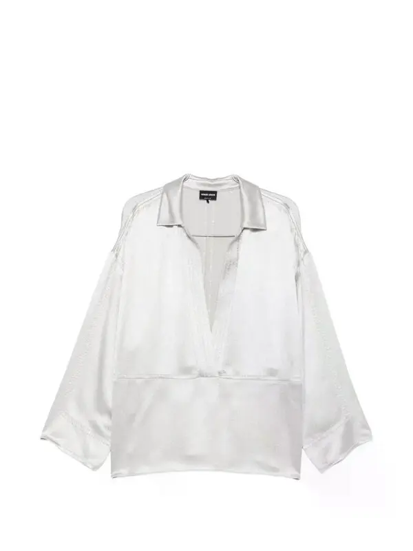 Giorgio Armani V-neck Long-sleeve Blouse - Silver