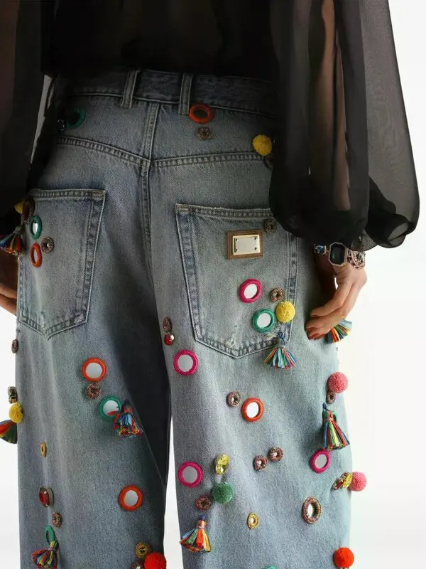 Dolce & Gabbana Denim Trousers With Applications - Blue