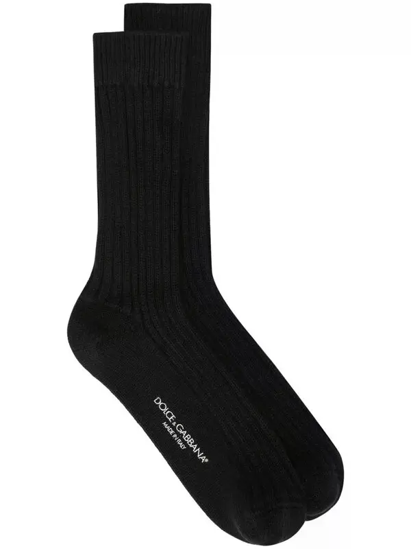 Dolce & Gabbana Ribbed Intarsia-knit Logo Socks - Black