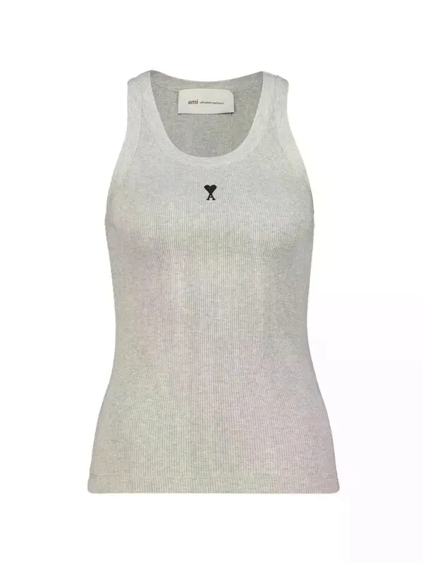 AMI Paris Ribbed Tank Top With Embroidered De Coeur Motif - Grey