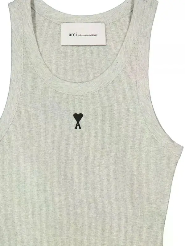 AMI Paris Ribbed Tank Top With Embroidered De Coeur Motif