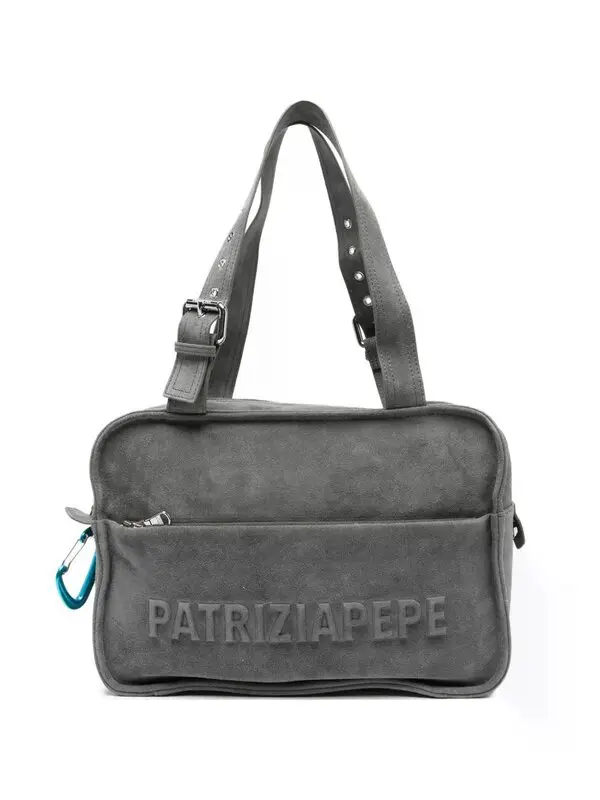 Patrizia Pepe Logo-embossed Suede Shoulder Bag - Grey