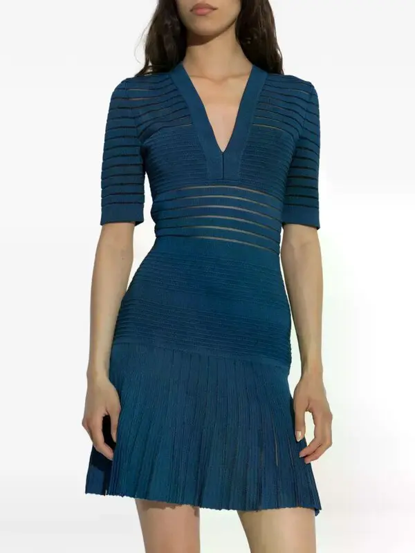 Balmain Ribbed-knit V-neck Mini Dress