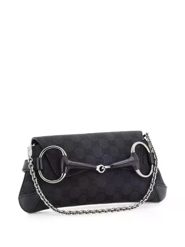 Gucci Horsebit Chain Gg Canvas Leather Medium Clutch Bag