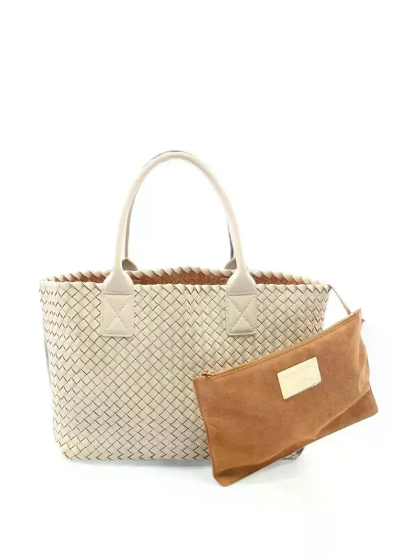 Bottega Veneta 2010s Pm Cabat Intrecciato Tote Bag - White