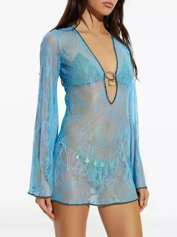 Oseree O~kaftan Lace Long-sleeved Mini Dress