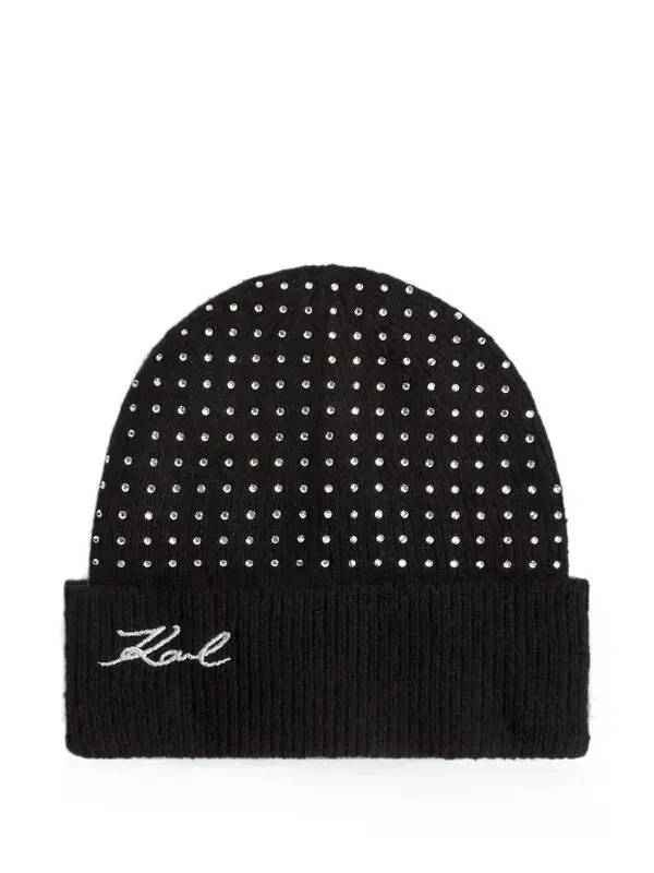 Karl Lagerfeld K/signature Rhinestone-embellished Beanie - Black