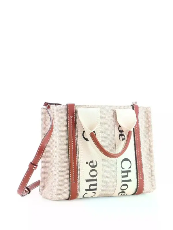 Chloé Woody Canvas With Leather Small Tote Bag - Brown