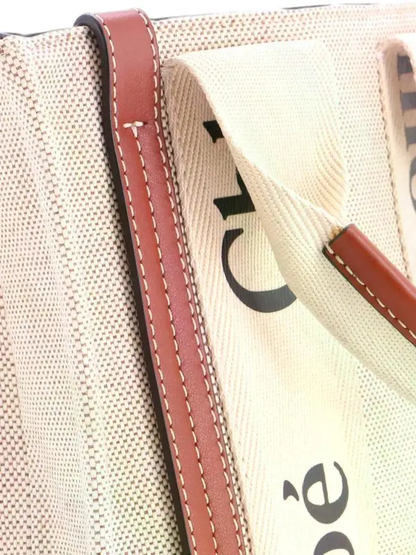 Chloé Woody Canvas With Leather Small Tote Bag - Brown