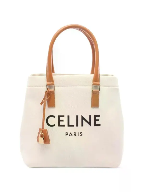 Celine 2010s Vertical Cabas Logo-print Tote Bag - Neutrals